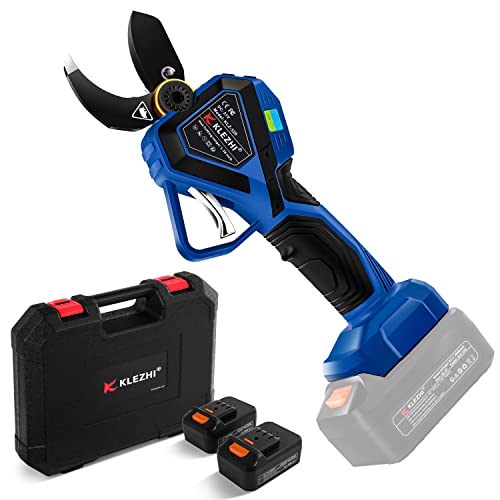 K KLEZHI Cordless Electric Pruning Shears with Colorful LED Dispaly,Cut capacity of 32mm / 1.26inches, 2 x 2 Ah Lithium Rechargeable Battery 8-10 Working Hours Blue