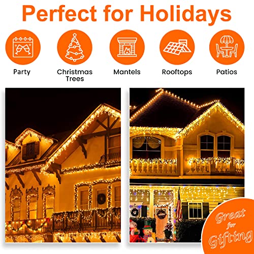 Christmas Icicle Lights Outdoor 33FT 400LED Outdoor Waterproof Holiday Decorations Lights with Remote Control, 8 Modes, Outside Christmas Lights for House, Porch, Eave, Garden Wall Decor (Warm White)