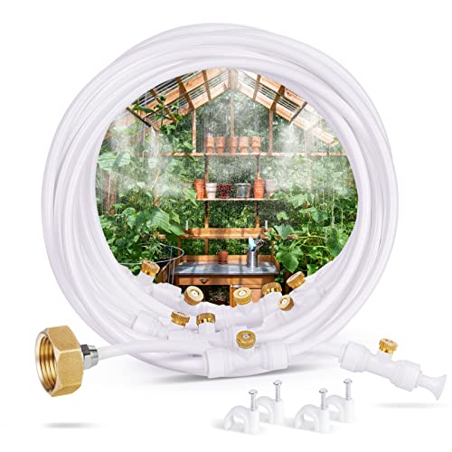 homenote Misting Cooling System 59FT (18M) Misting Line + 16 Brass Mist Nozzles + a Metal Adapter(3/4”) Outdoor Trampoline Sprinkler Mister Patio Garden Greenhouse for Waterpark