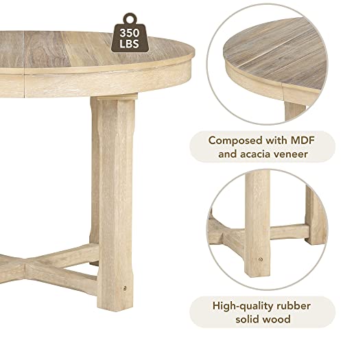 Bellemave 5-Piece Round Dining Table Set for 4 Round Extendable Kitchen Table Set with 4 Arm Chairs Two-Size Round to Oval Dining Room Set for Kitchen, Dining Room (Natural Wood Wash)