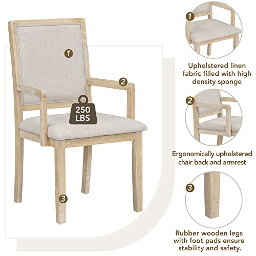 Bellemave 5-Piece Round Dining Table Set for 4 Round Extendable Kitchen Table Set with 4 Arm Chairs Two-Size Round to Oval Dining Room Set for Kitchen, Dining Room (Natural Wood Wash)