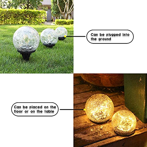 Bannad Garden Solar Lights, 2 Packs Cracked Glass Ball Waterproof Warm White LED for Outdoor Decor Decorations Pathway Patio Yard Lawn 6 Globe (3.9", 4.7", 5.9")