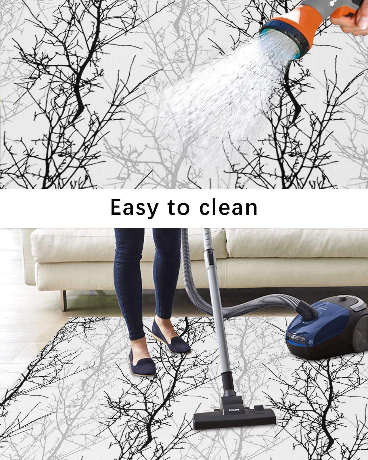 Tree Forest Outdoor Rugs for 5'x8' Patios Clearance, RV Camping Mat Rug Portable Outside Rug Indoor Outdoor Area Rug Mat for Beach Deck Pool Abstract Winter Branch Nature Black Grey