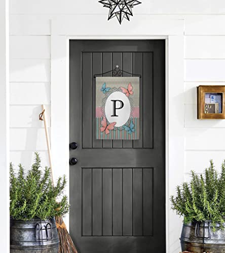 Breeze Decor P Initial Garden Flag Set Wall Hanger Monogram Friends Bugs & Frogs Butterfly Ladybugs Dragonfly Bee Springtime Insect Natural Wildlife House Yard Gift Double-Sided, Made in USA