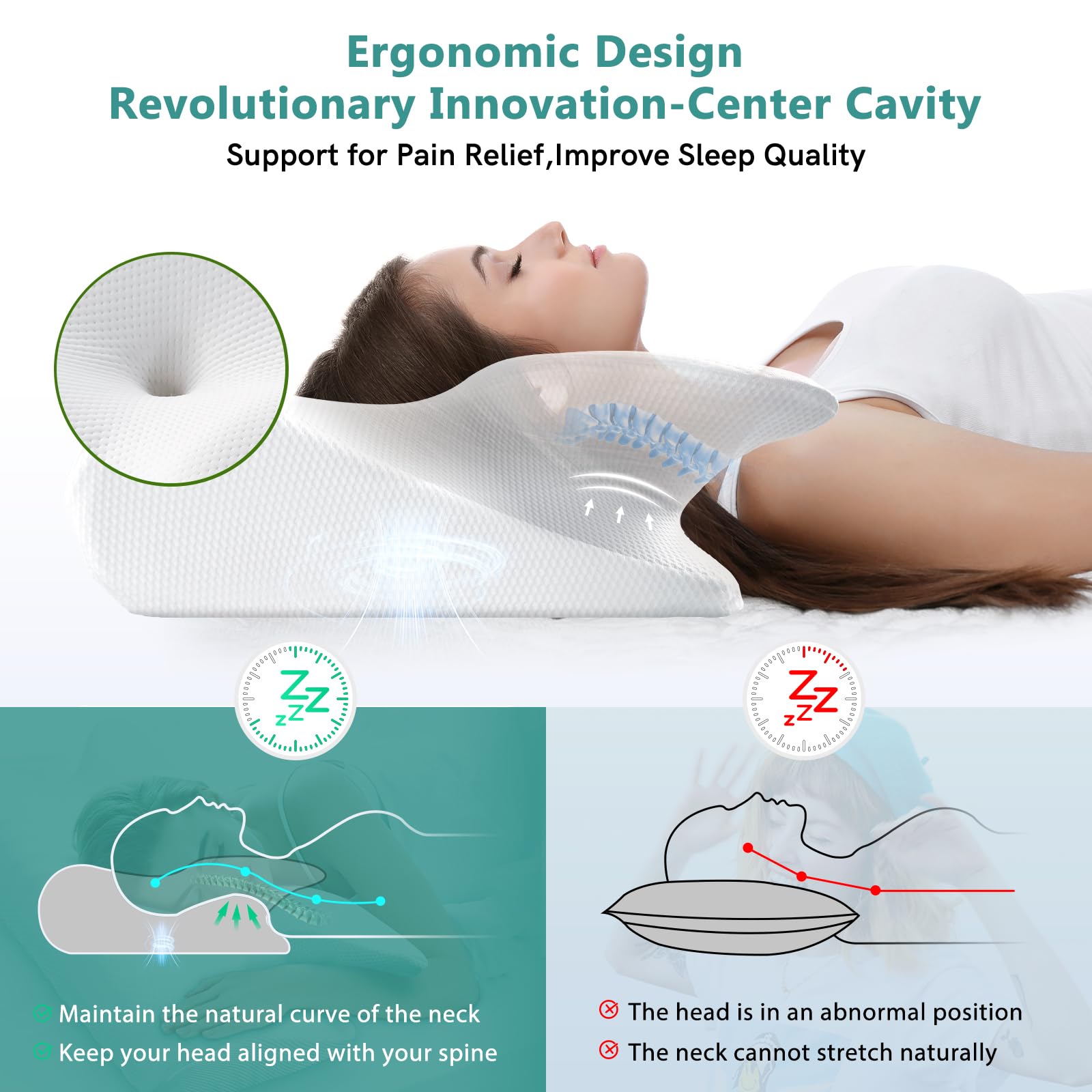 Cervical Neck Pillow Neck Pain Relief, Adjustable Ergonomic Memory Foam Pillow for Neck and Shoulder Pain Relief, Bed Contour Support Pillows for Side Sleepers, Back & Stomach Sleepers