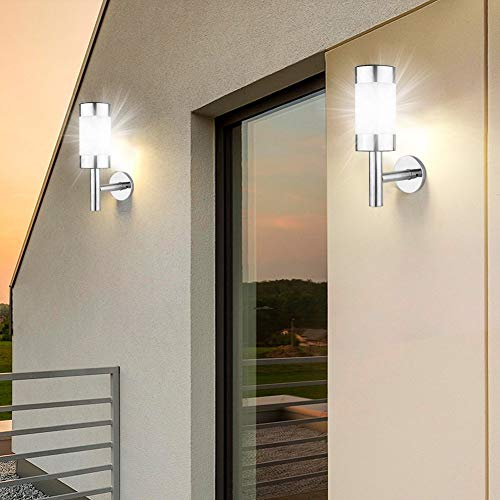 2Pcs Solar Powered Wall Lantern, Stainless Steel LED Solar Power Wall Mount Light for Outdoor Garden Fence Yard Sensor Lamp,Porch Wall Sconce