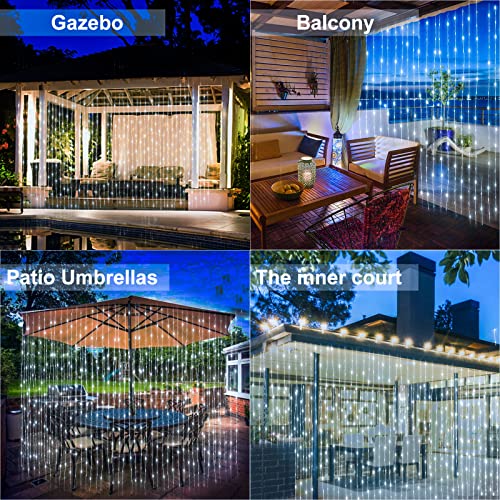 200 LED Solar Curtain String Lights Outdoor Remote Control 8 Modes Fairy Lights Waterproof Solar Powered Copper Wire Lights Solar Waterfall Lights for Gazebo Garden Party Window Decoration(Cool White)