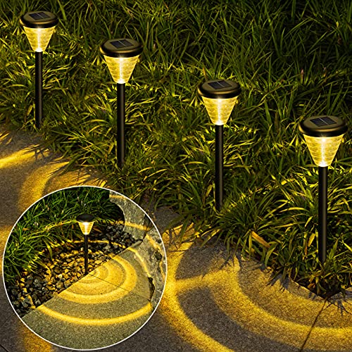 panmo Solar Garden Lights Outdoor, Pathway Solar Powered Lights Colorful Decoration for Path Walkway Yard Warm White/RGB 4 Pack