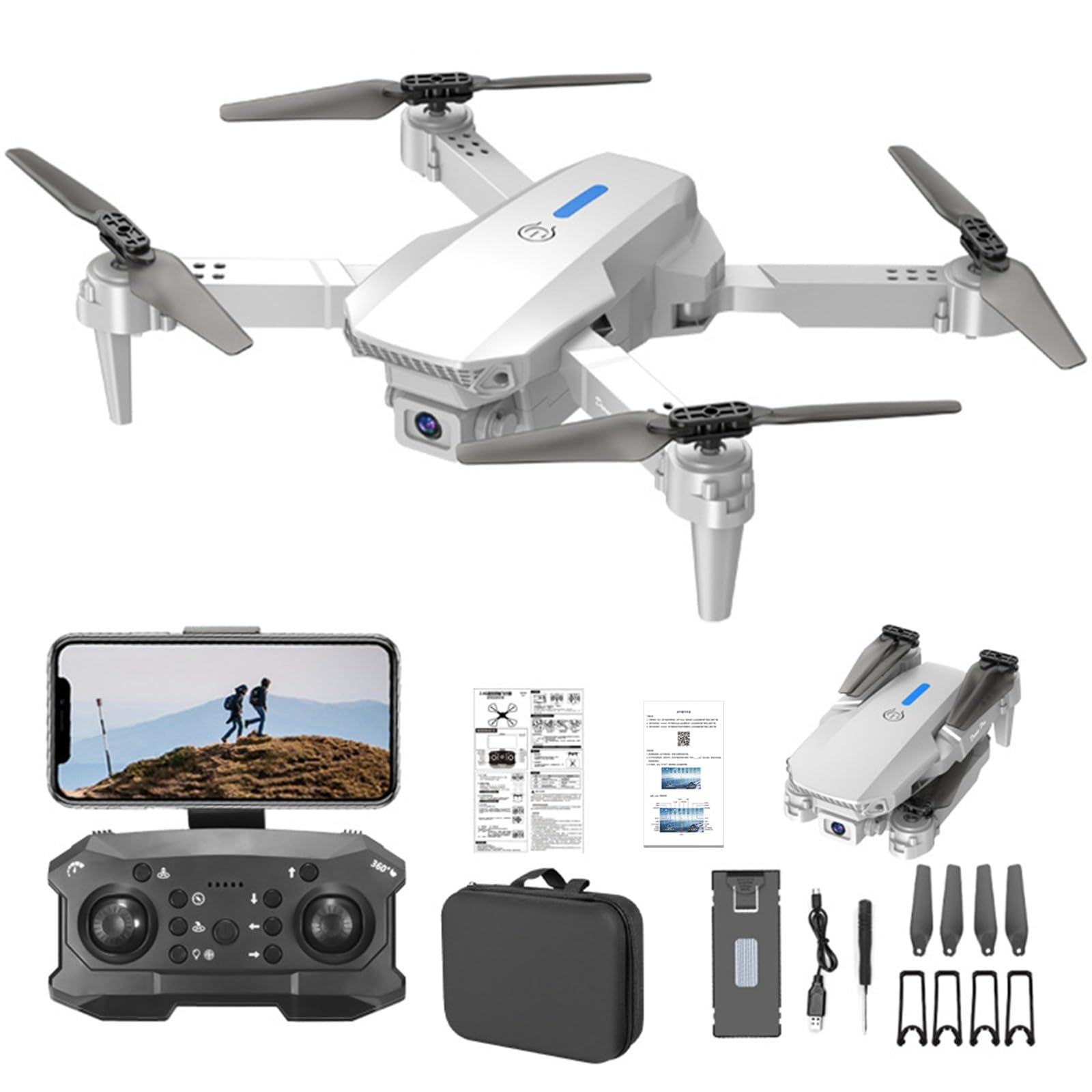 Mini Foldable Drones With Dual Camera For Adults 1080P, Foldable Drone with Carrying Case, FPV Drone With Altitude Hold, 360° Flip, Toys Gifts for Kids and Adults(Gray)
