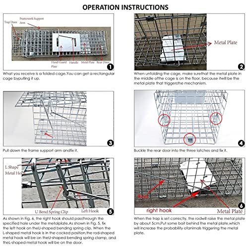 Live Animal Trap Cage Humane Cat Trap Rabbit Trap Humane Mouse Trap Live Traps for Raccoons Small Animal Trap Squirrel Traps Outdoor Groundhog Trap, 24'' Steel Humane Release Rodent Cage