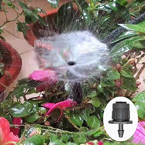 Juzizj 100 Pack Adjustable Irrigation Drippers 1/4 Inch Emitter Dripper 360 Degree Full Circle Pattern Water Flow Drip Emitter Micro Drip Irrigation Sprinklers for Home Garden Lawn(Black)