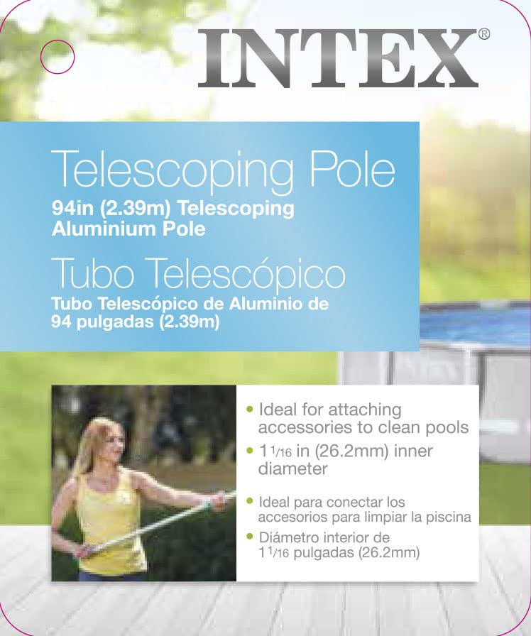 INTEX 29054E 94in Telescoping Aluminum Pole For Above Ground Pool Maintenance