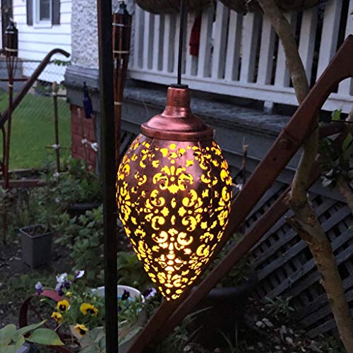 HuiDao Hanging Solar Lights Outdoor Waterproof Decorative Solar Garden Lantern LED Hanging Metal Olive Shape Lamp for Garden Patio Yard Lawn Path Decor (Hanging Style)