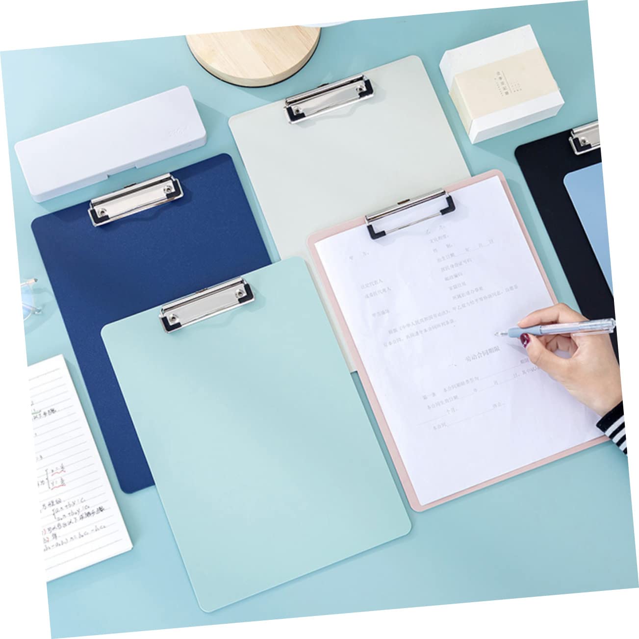 NUOBESTY 4 Pcs Writing pad Paper Folder exam Paper Clips folders Plastic Office File folders Small Plastic clipboards Artist Drawing Board Plastic Writing Board Document Organizer Simple a4