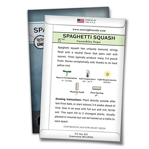 Sow Right Seeds - Squash Seed Collection for Planting - Individual Packets Straightneck Summer, Yellow Scallop, Round Zucchini, Waltham Butternut and Spaghetti Squash, Non-GMO Heirloom Seeds