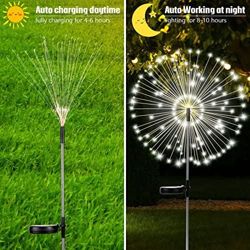 BBTO 12 Pack Solar Firework Lights Solar Outdoor Lights 120 LED Waterproof Solar Fireworks Lamps Decoration Lights for Garden Outdoor Patio Walkway Pathway Lawn Backyard Landscape, Warm White