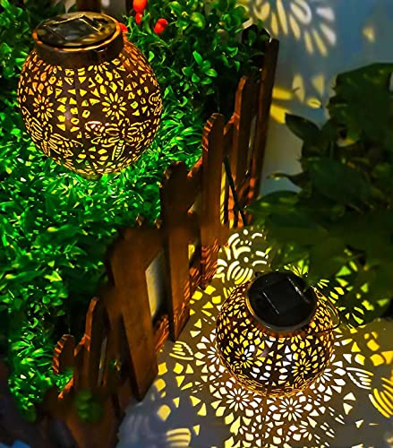 Butterfly Hanging Solar Lanterns Retro Solar Lights with Handle, Outdoor Solar Garden Lights Decor Metal Decorative Garden Lights for Patio, Lawn, Porch, Backyard Christmas Day…