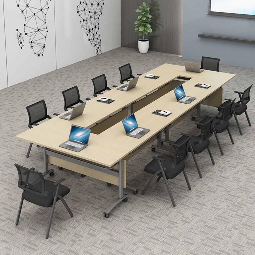 3 pcs Flip Top Mobile Training Table, Foldable Meeting Table for Conference Rooms,Training Rooms,Media Centers,Classrooms, with Lockable Wheels (Color : Wood, Size : 120 * 60 * 75cm)