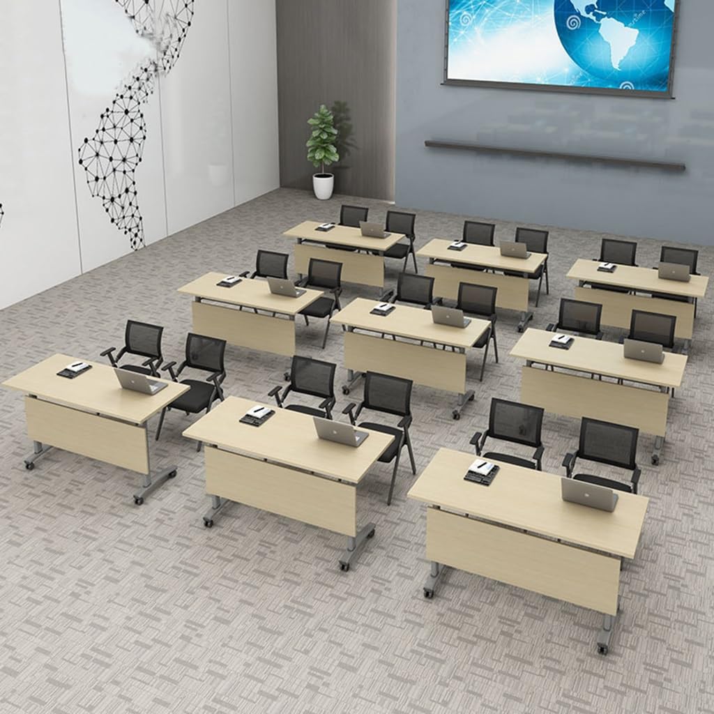 3 pcs Flip Top Mobile Training Table, Foldable Meeting Table for Conference Rooms,Training Rooms,Media Centers,Classrooms, with Lockable Wheels (Color : Wood, Size : 120 * 60 * 75cm)