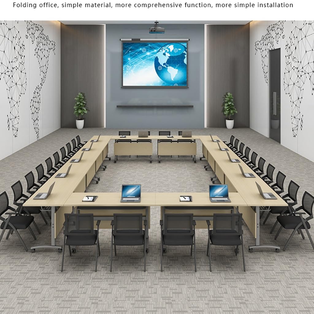 3 pcs Flip Top Mobile Training Table, Foldable Meeting Table for Conference Rooms,Training Rooms,Media Centers,Classrooms, with Lockable Wheels (Color : Wood, Size : 120 * 60 * 75cm)