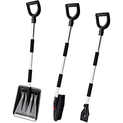 43" Retractable Snow Shovel, Aluminium Alloy Snow Sand Mud Removal Tool for Car Outdoor Camping and Garden, Detachable Three-Piece Construction