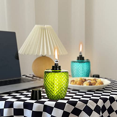 SODELIC Glass Table Torch,Citronella Tabletop Torches Backyard,Refillable Oil Torch for Outside,3 Pack Outdoor Pathway Torches with Wick for Landscape,Yard,Patio,Deck or Garden (Large Oil lamp)
