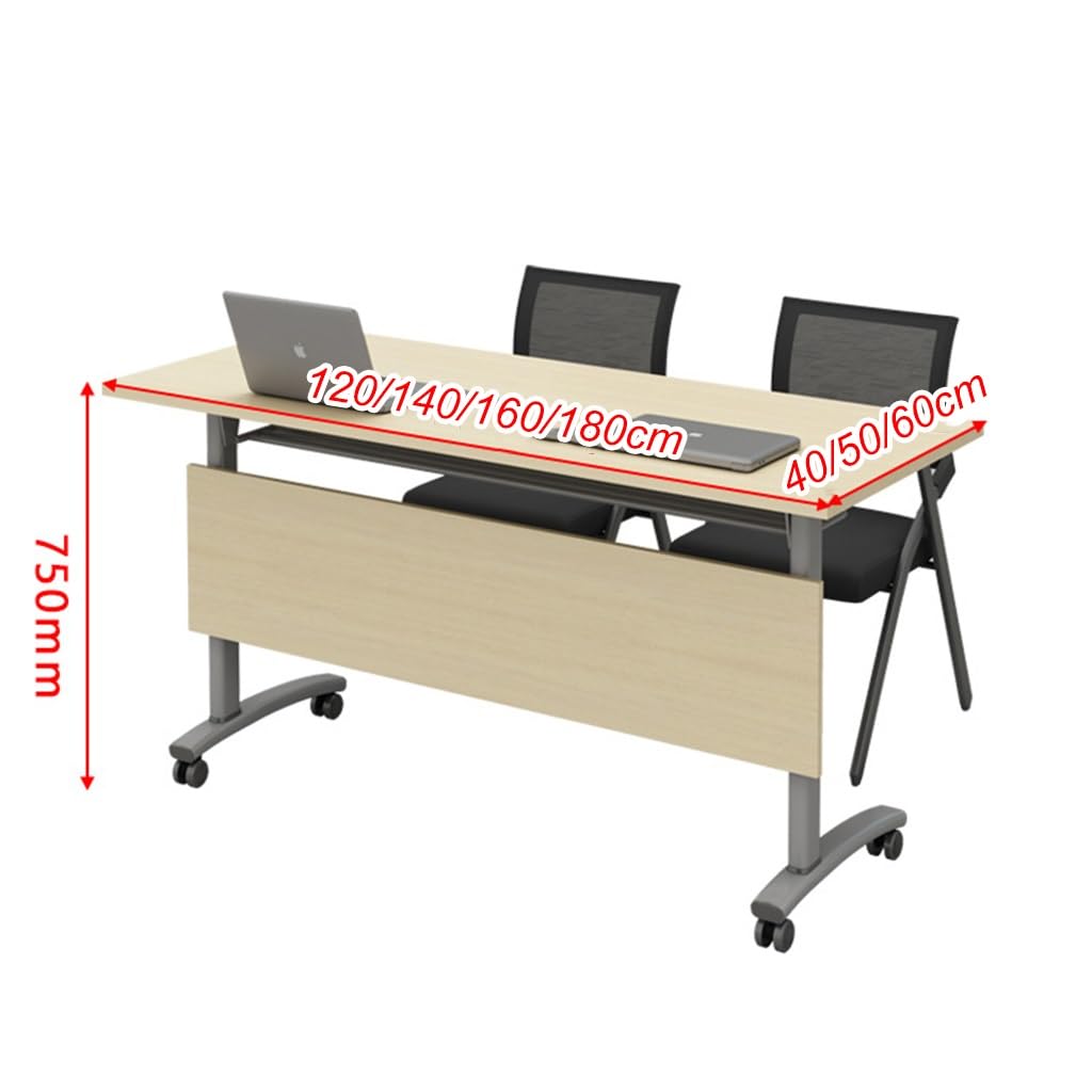 3 pcs Flip Top Mobile Training Table, Foldable Meeting Table for Conference Rooms,Training Rooms,Media Centers,Classrooms, with Lockable Wheels (Color : Wood, Size : 120 * 60 * 75cm)