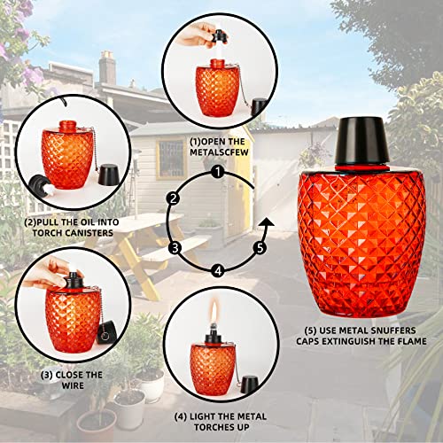 SODELIC Glass Table Torch,Citronella Tabletop Torches Backyard,Refillable Oil Torch for Outside,3 Pack Outdoor Pathway Torches with Wick for Landscape,Yard,Patio,Deck or Garden (Large Oil lamp)