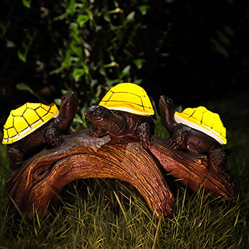 Solar Garden Turtle Statues Light, Outdoor Solar Turtles Decor with 3 Warm LED Lights, Waterproof Figurine Animal Light for Lawn Patio Backyard