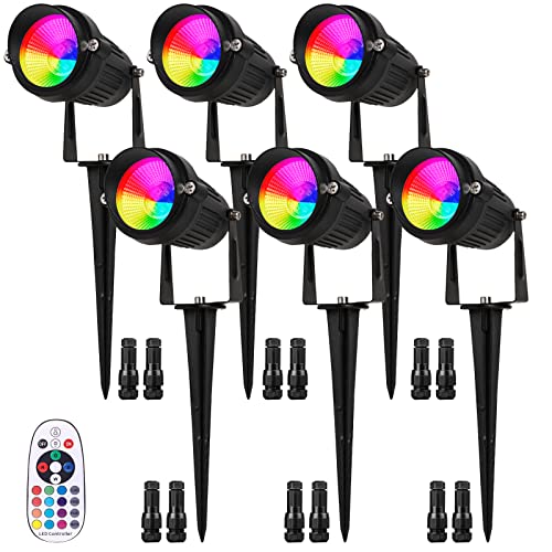 ELEGLO 6W RGB Landscape Lighting Low Voltage,16 Color Changing Landscape Lights,12V~24V Outdoor Colored Spotlight for Garden,Birthday,Halloween,Christmas Party Decorative(6Pack)
