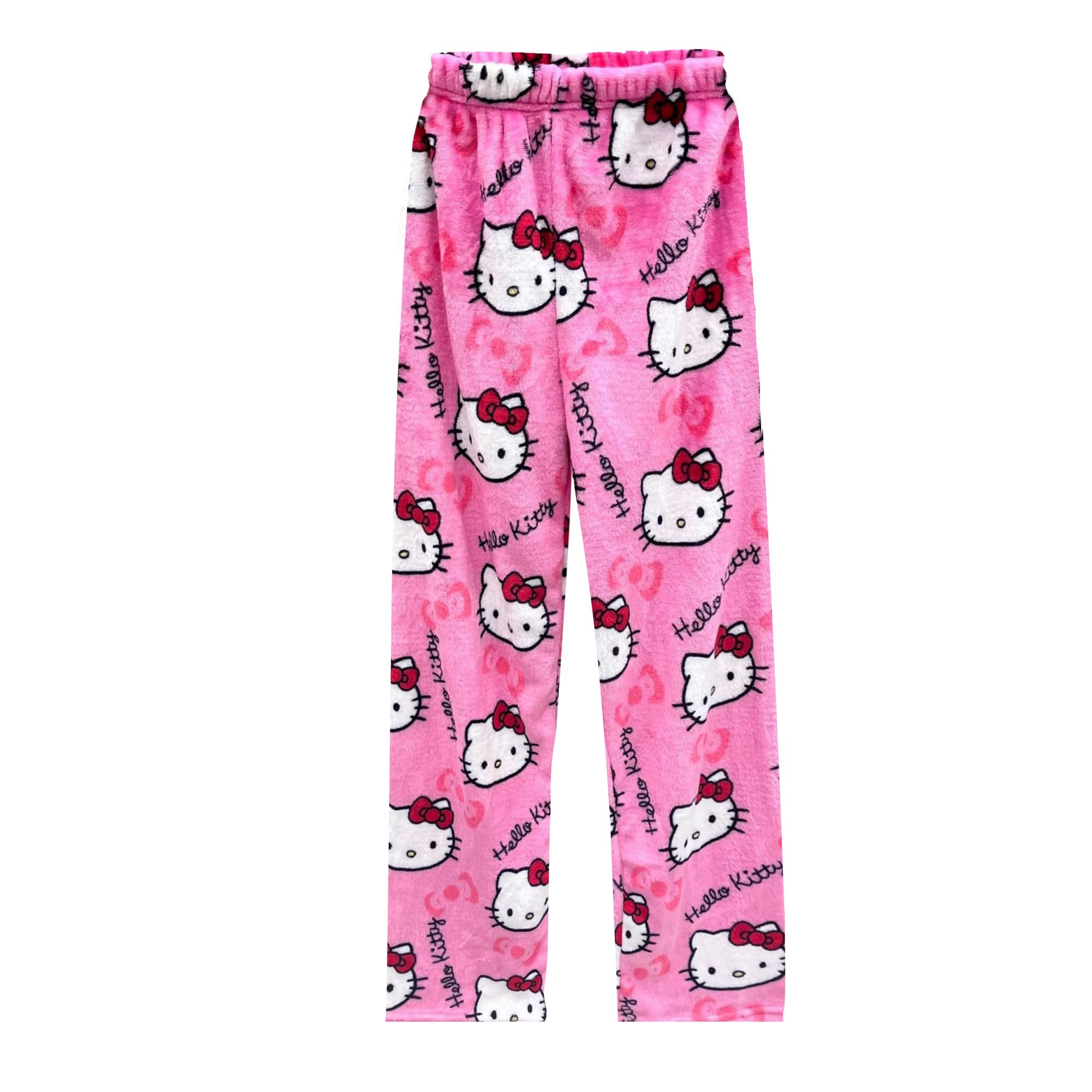 Kawaii Pajamas for Women Girls Cartoon Cat All Over Print Flannel Christmas Halloween Anime Soft Sleep Pajamas Pants,Style-4，L
