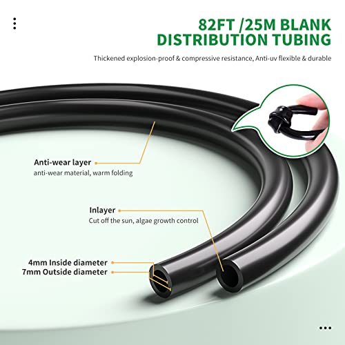 Drip Irrigation Kit Garden Irrigation System with Distribution Tubing Hose Adjustable Nozzles 82FT 1/4" Blank Distribution Hose Automatic Watering Drip Kit Irrigation Kit for Garden Indoor Plants