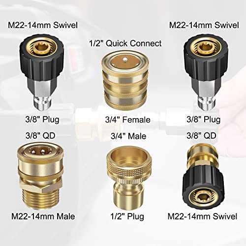 POHIR 3/8 Inch Pressure Washer Hose 25 FT with Adapter Set, 4800PSI Hot and Cold Water Max 248°F,Pressure Washer Garden Water Hose Adapter 14 Pack Full Set, 3/8 Power Washer Quick Disconnect Kit