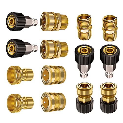 POHIR 3/8 Inch Pressure Washer Hose 25 FT with Adapter Set, 4800PSI Hot and Cold Water Max 248°F,Pressure Washer Garden Water Hose Adapter 14 Pack Full Set, 3/8 Power Washer Quick Disconnect Kit