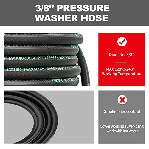 POHIR 3/8 Inch Pressure Washer Hose 25 FT with Adapter Set, 4800PSI Hot and Cold Water Max 248°F,Pressure Washer Garden Water Hose Adapter 14 Pack Full Set, 3/8 Power Washer Quick Disconnect Kit