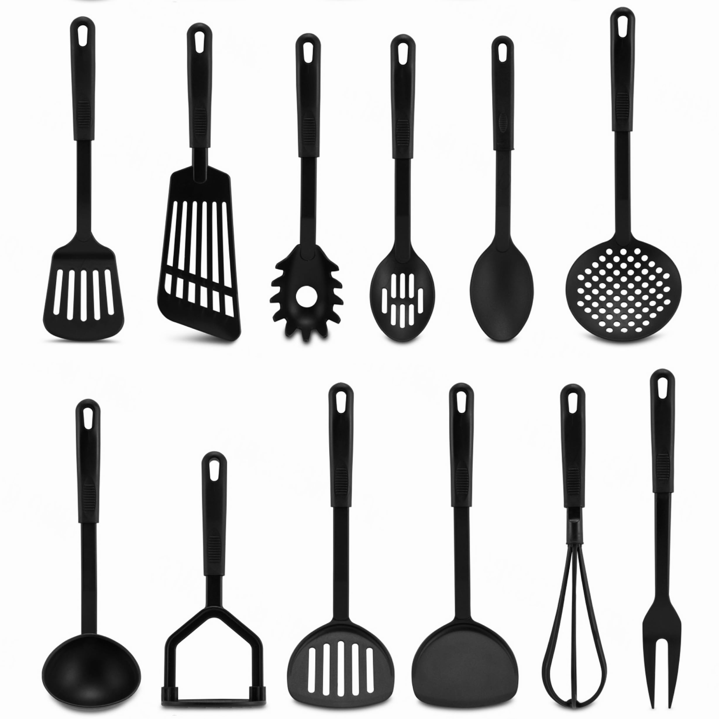 Tezzorio 12 3/4 inch Pot Fork, 410ºF Heat Resistant Black Nylon 2-Prong Meat Cooking Fork with Ergonomic Handle, Made for Carving and Serving Meat, Kitchen Gadgets for Serving and More