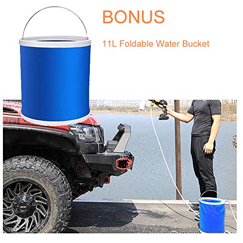 Battery Powered Pressure Washer Cordless Portable Power Cleaners Car Washer 320PSI 94PSI Garden Watering with 2000mAh Battery Hose Nozzles and Foldable Water Bucket
