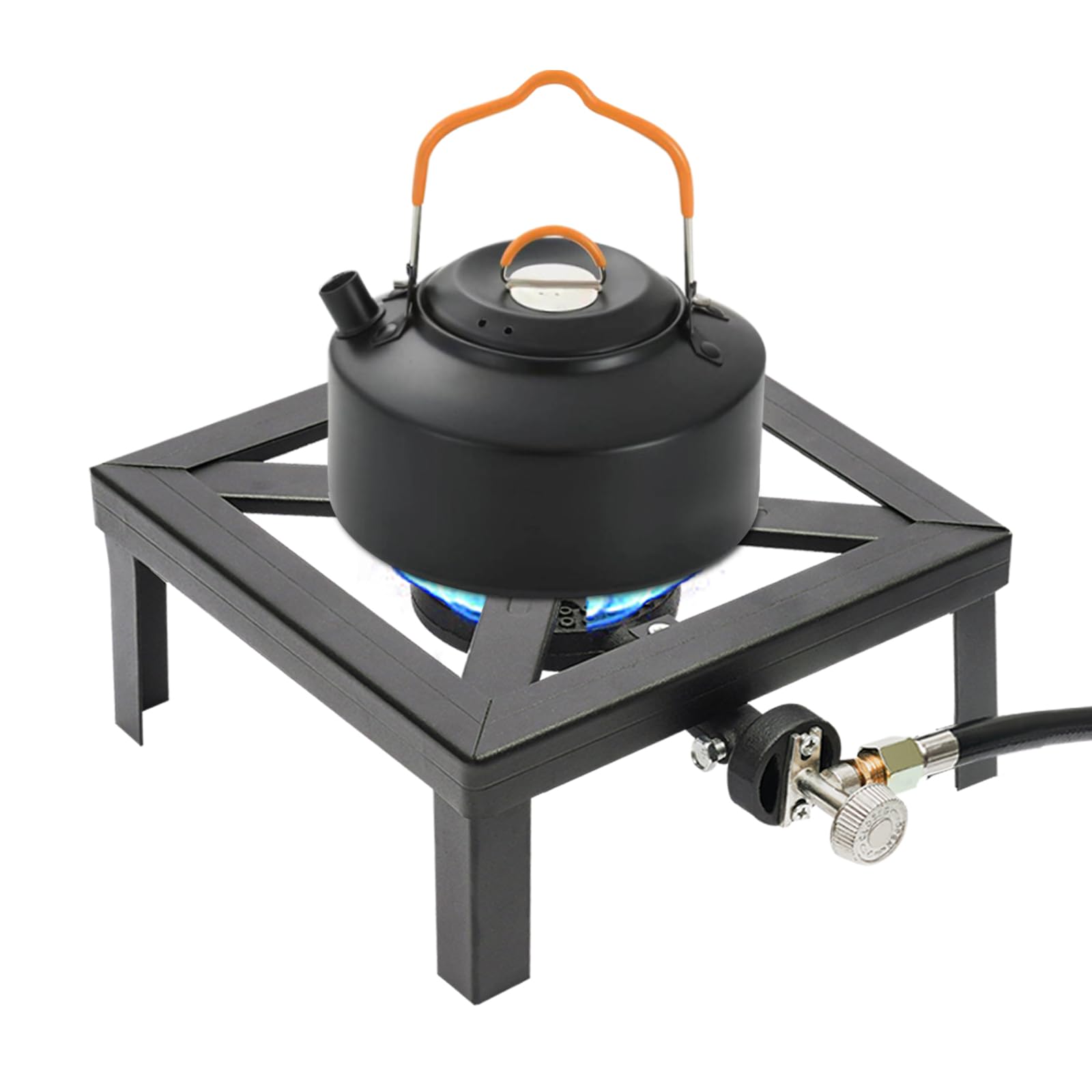 Square Portable Single Burner Outdoor Gas Stove Propane Cooker with Adjustable 0-20Psi Regulator Hose for Patio Camping, BBQ, Home Brewing, Turkey Fry, Maple Syrup Prep