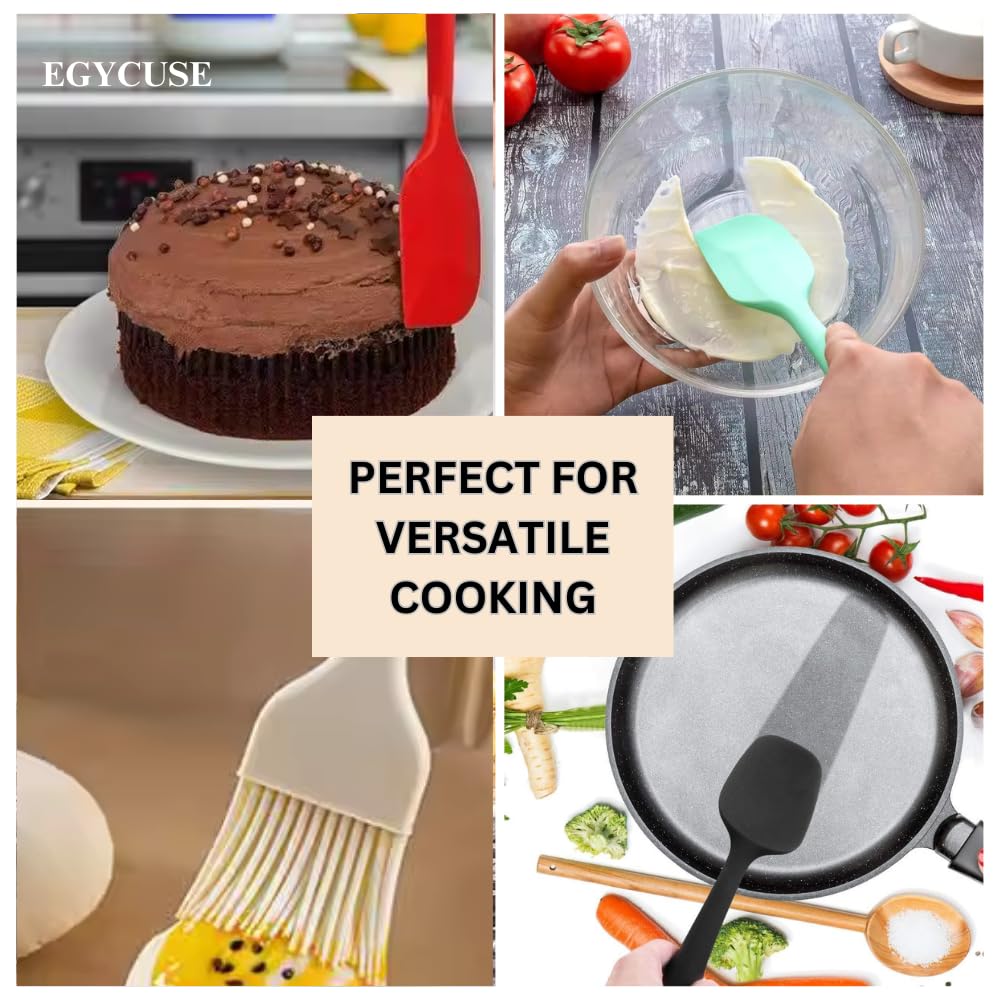 EGYCUSE Food Grade Silicone Spatula, Mixing High Heat Resistant Non Stick, Silicone Rubber Spatula Set for Baking, Cooking, Dishwasher Safe BPA-Free, with mini rubber oven gloves Set of 6 (Mix)