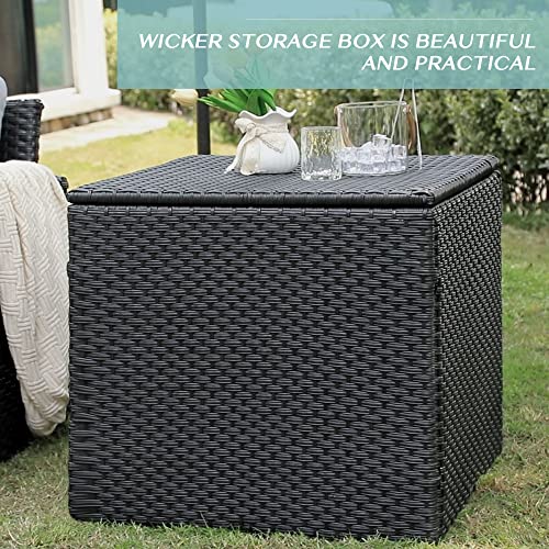 Green4ever Outdoor Deck Storage Box, Waterproof Outside Patio Rattan Wicker Storage Bin Container with Liner, Large Box for Cushions, Pool Toys and Garden Tools