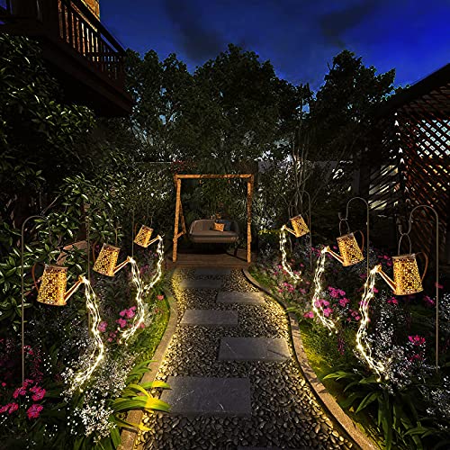 Gusgopo Small Solar Outdoor Lights, Hanging Waterproof Garden Decor Strip Light, Automatic Warm LED Metal Watering Can Light, Decoration for Landscape, Patio, Yard, Lawn, Pathway, Walkway, Tree