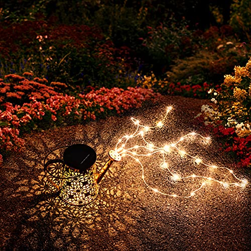 Gusgopo Small Solar Outdoor Lights, Hanging Waterproof Garden Decor Strip Light, Automatic Warm LED Metal Watering Can Light, Decoration for Landscape, Patio, Yard, Lawn, Pathway, Walkway, Tree
