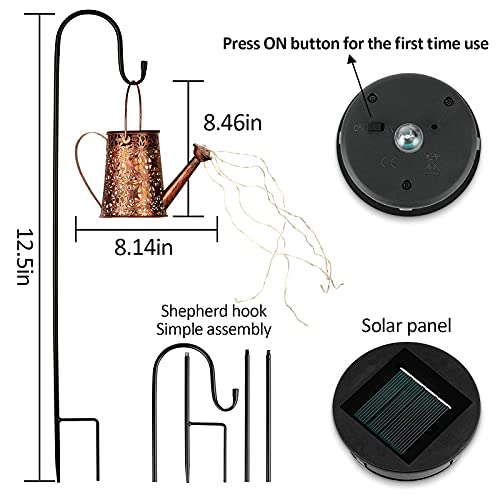 Gusgopo Small Solar Outdoor Lights, Hanging Waterproof Garden Decor Strip Light, Automatic Warm LED Metal Watering Can Light, Decoration for Landscape, Patio, Yard, Lawn, Pathway, Walkway, Tree
