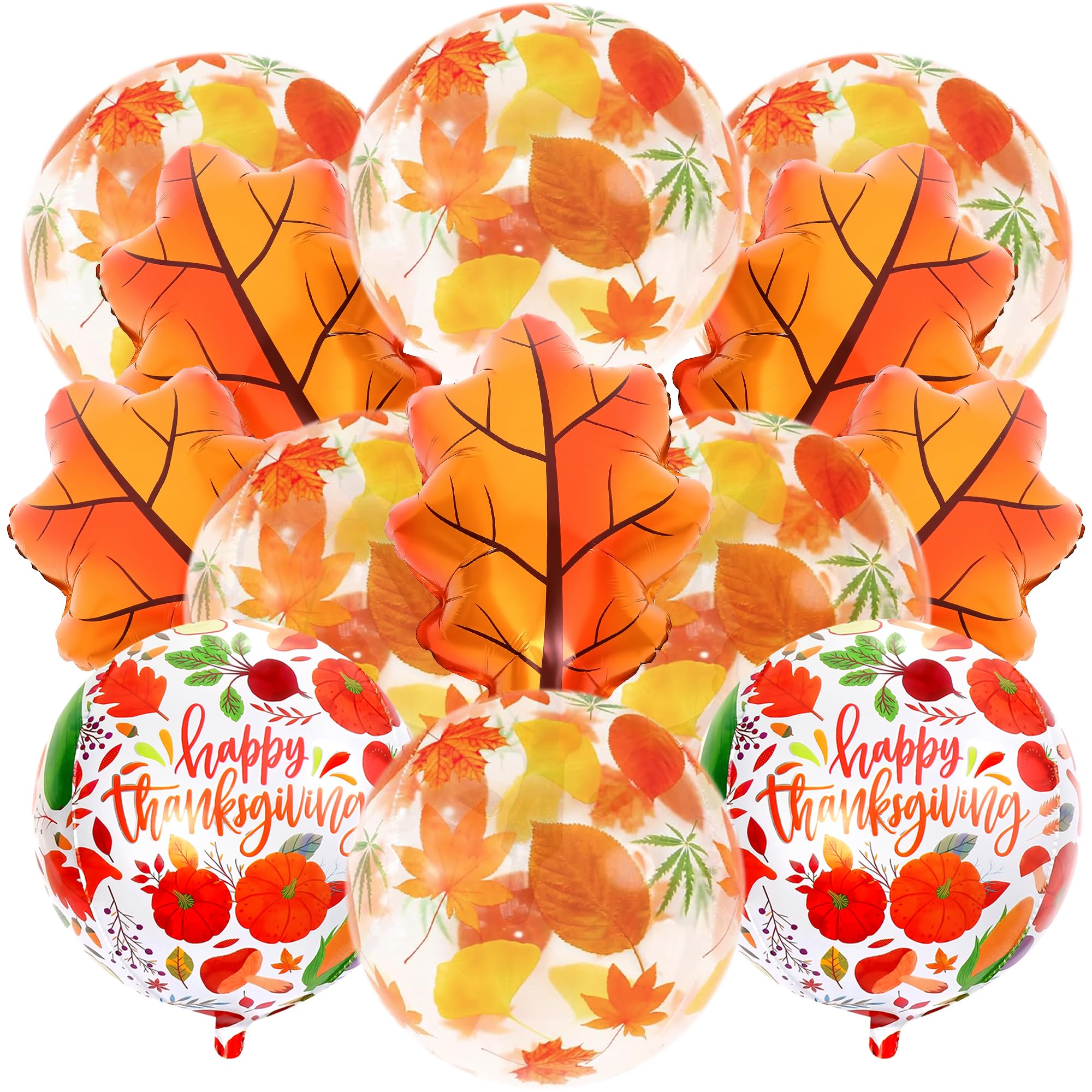 KatchOn, Happy Thanksgiving Balloons - Large 27 Inch, Pack of 6 | Big Transparent Fall Balloons - 22 Inch, Pack of 6 | Thanksgiving Foil Balloons | Thanksgiving Balloon Garland Kit, Fall Balloons