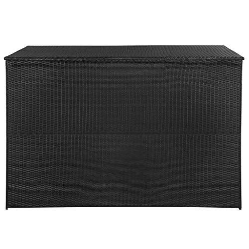 Garden Storage Box 295 Gallon | Rattan Garden Chest | Outdoor Deck Storage Container Box | Patio Cushion Box for Pillows, Garden Tools and Pool Toys | Black Poly Rattan 59" x 39.4" x 39.4"