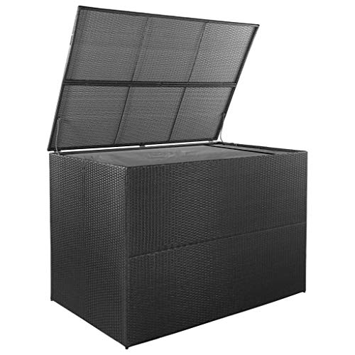 Garden Storage Box 295 Gallon | Rattan Garden Chest | Outdoor Deck Storage Container Box | Patio Cushion Box for Pillows, Garden Tools and Pool Toys | Black Poly Rattan 59" x 39.4" x 39.4"