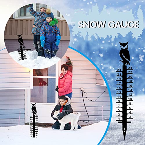 Gift 24cm Snowflake Snow Measuring Instrument Snowmobile Snow Measuring Instrument Metal Snow Measuring Ruler Outdoor Garden Ornament See Level System (Black, One Size)