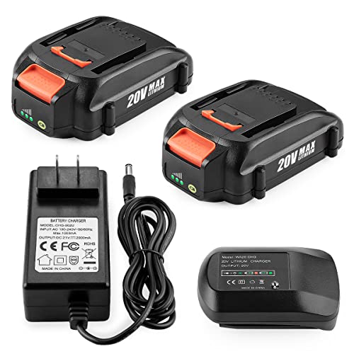 20V 2Pack Energup Battery Replacement for Worx 20V Lithium Battery PowerShare for WA3520 WA3525 WA3575 WG151s WG155s WG251s WG255s WG540s WG545s WG890 WG891 + a Worx 20V Battery Charger