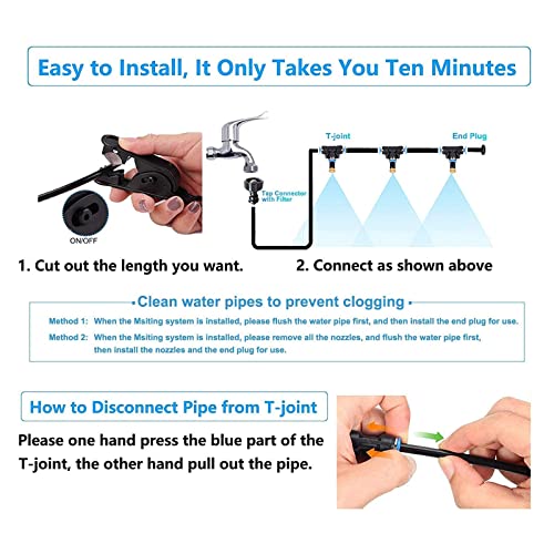 Misters for Outside Patio,Outdoor Water Misting Cooling System,50FT|15M.Backyard Mist Hose Kit for Garden,Greenhouse,Fan,Deck,Umbrella,Canopy,Pool,Porch.Trampoline Sprinkler Park,BBQ Party Accessories