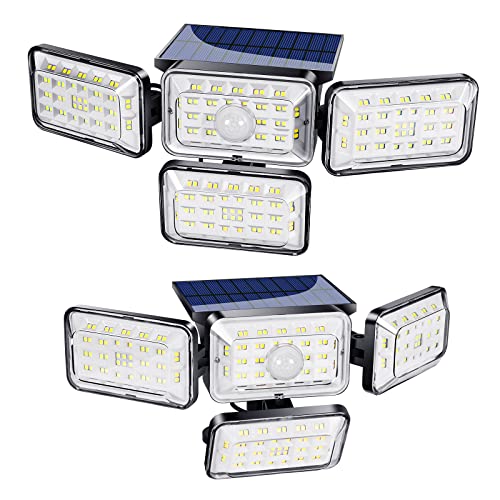 FINPYFEI Solar Outdoor Lights, 242 LED 3200LM Waterproof Solar Motion Sensor Lights, 4 Adjustable Heads, 330° Wide Angle, Security LED Flood Light for Yard Patio Garden Pathway Porch, 2 Pack